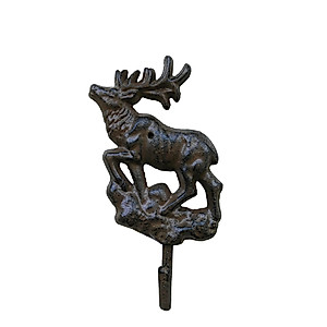 Comfy Hour Antique and Vintage Animal Collection Cast Iron ELK Single Key Coat Hook Wall Hanger Clothes Rail Set, Heavy Duty Recycled Gift Idea