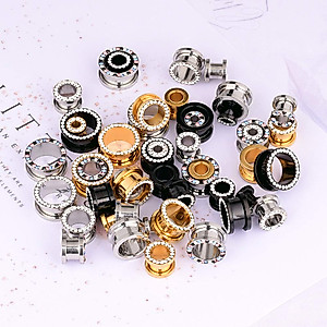 Stuppendux 4Pairs Stainless Steel with Zircon Double Flared Ear Gauges Tunnels Plugs Flesh Expander Earrings Body Piercing Jewelry Set for Women Men 5/8" 16mm