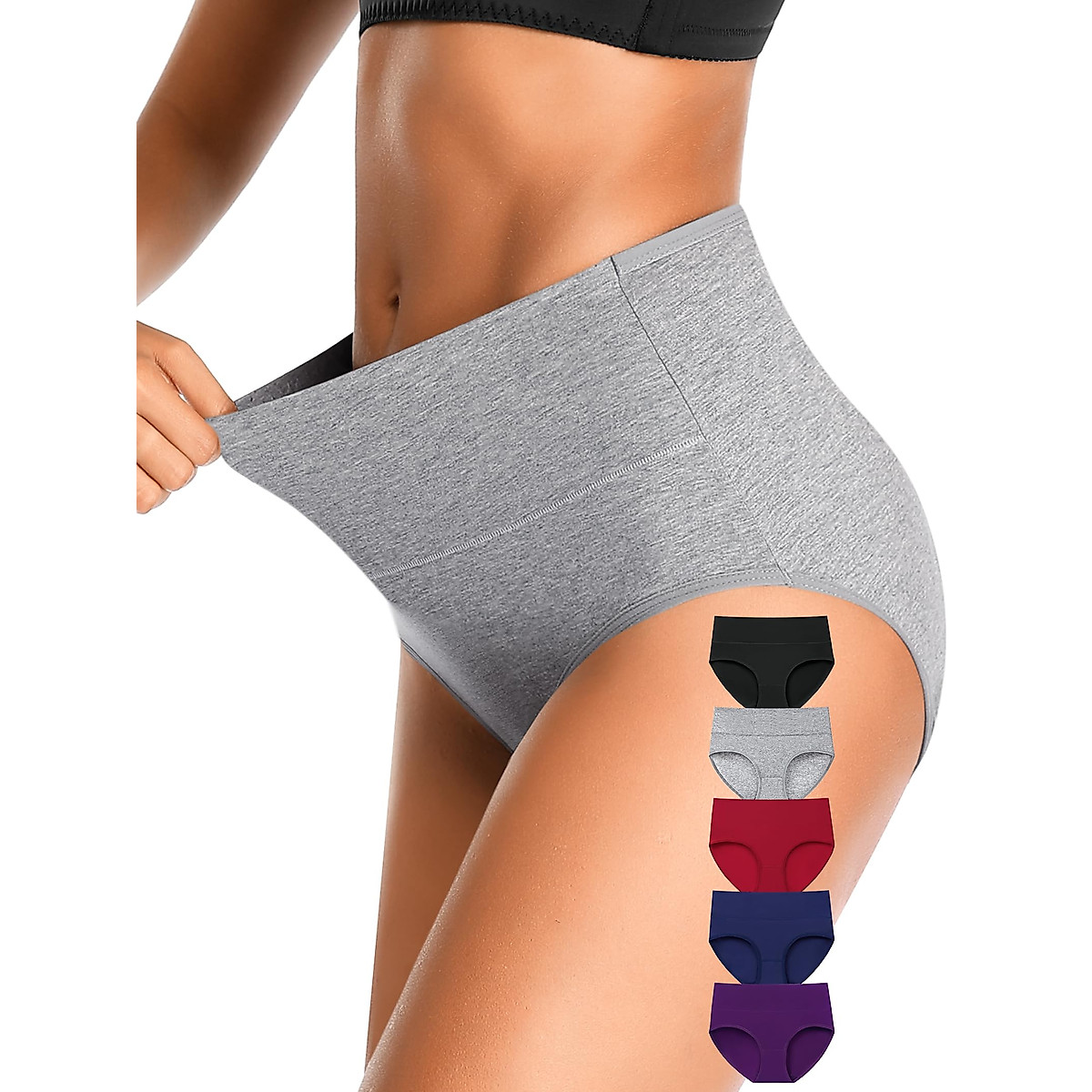 OLIKEME Womens High Waisted Underwear Cotton Tummy Control Stretch Panties Postpartum Soft Ladies Briefs 5 Pack (Multi, L)