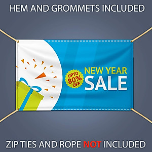 BannerBuzz Custom New Year Sale Theme Banner 11 Oz Vinyl PVC Flex for Indoor/Outdoor, Home, Door, Party, Yard, Office with Hemmed Edges & Metal Grommets Free (10' X 4')
