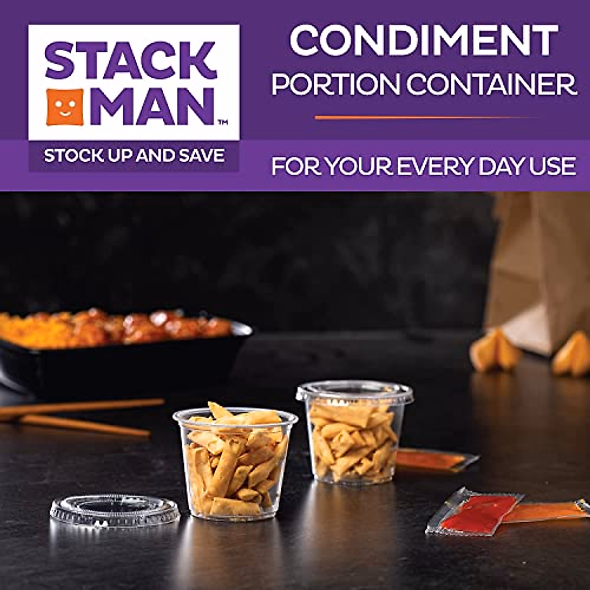 [4 oz -100 Count] Disposable Mini Plastic Souffle Cups with Lids- Jello Shot Cups, Jell-O Portion Cups, 4 Ounce Dipping Sauce Ramekins, Salad Dressing Container Cup ,Small Plastic Condiment Containers