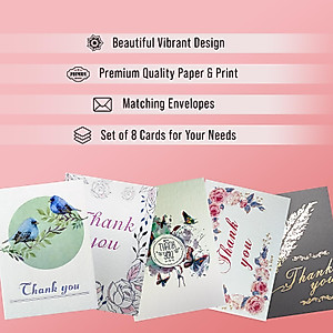 Nuoerp Thank You Cards with Envelopes, Blank Thank You Notes Bulk Set for Small Business, Wedding, Bridal Shower, Christmas, and Graduations, Box Included - 8 Pack, 4.25 x 6 Inch