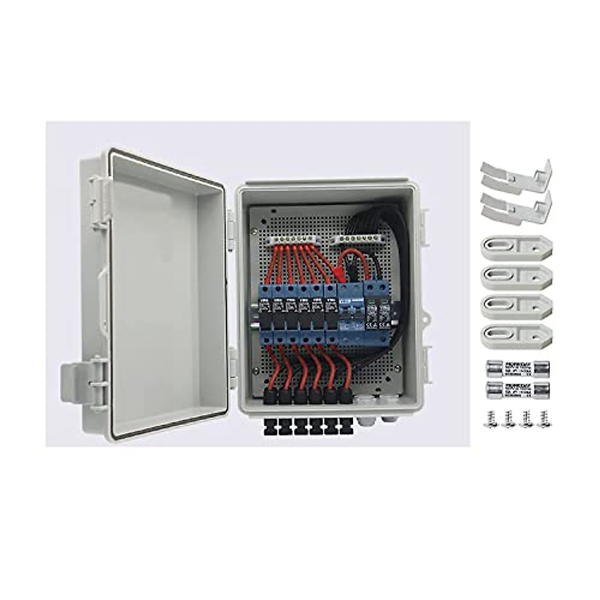 6 String Combiner Box for Solar Panel System, Solar Combiner Box with Lightning Arrest 63A Circuit Breaker 15A Rated Current Fuse IP66 Waterproof