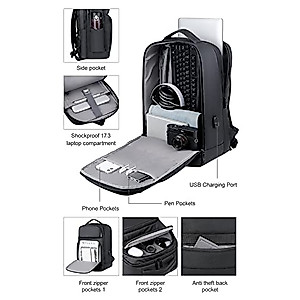 IPX Laptop Backpack Plus 17 Inch Travel Backpack Expandable Business Anti Theft Work Backpack with Laptop Compartment School Backpack with USB Charging Port Water Resistant Durable Bookbag for Men