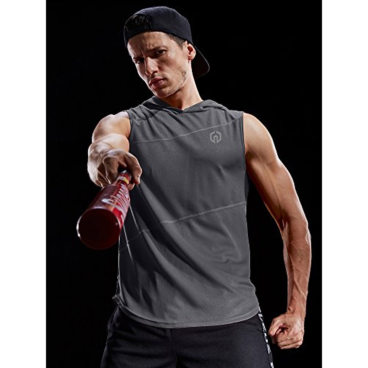 NELEUS 3 Pack Workout Athletic Gym Muscle Tank Top with Hoods,5036,Black,Grey,Navy Blue,US M,EU L