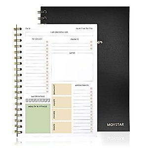 MOYSTAR Daily Planner Undated - 180 Days 2024 Daily Planner with Twin-Ring Spiral Binding, To Do List Planner Notebook