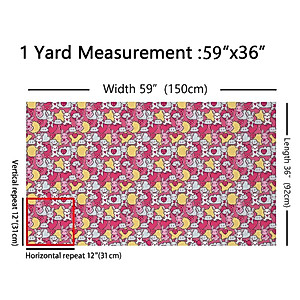 Feelyou Cartoon Rabbits Fabric by The Yard, Cute Pink Bunnies Kids Theme Illustration Fabric for Chairs and Home DIY Projects, Heart and Clouds Pattern Decorative Waterproof Fabric, 1 Yard