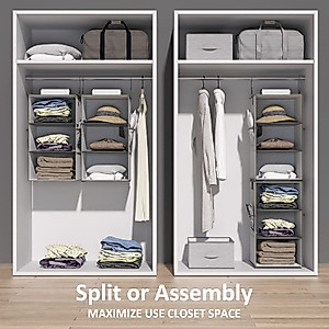 YOUDENOVA Hanging Closet Organizer and Storage, Two 3-Shelf Separable Closet Organizer, Hanging Shelves for Dorm, RV, Gray