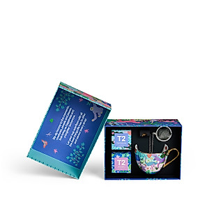T2 Tea Tea Time Treasures Tea and Teaware Giftpack, 2 Loose Leaf Floral Tea in Mini Festive Feature Box, A Limited Edition Fine Bone China Mug, A Golden Pineapple Infuser, Best Gift for Holiday