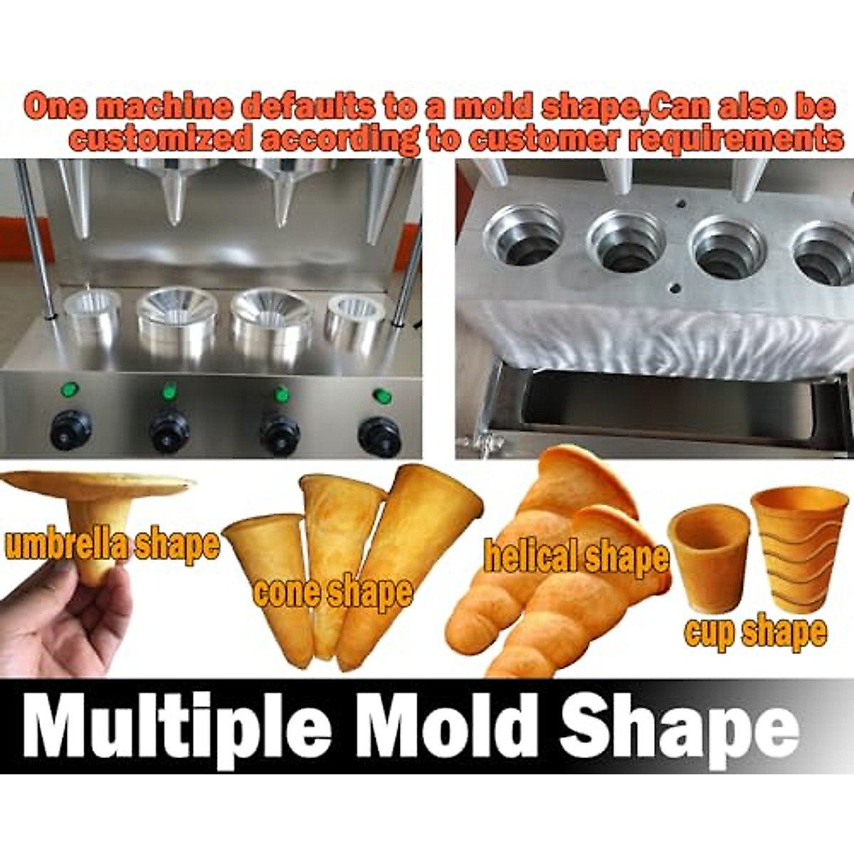 TXMACHINE® 4 cone maker machine kitchen pizza cone machine 3KW Pizza Making Machines for pizza restaurant with pizza oven,Display food warmers (110V/60HZ, cone maker+oven+Display Cabinet)