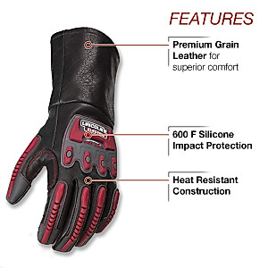 Lincoln Electric Roll Cage Welding/Rigging Gloves | Impact Resistant | Black Grain Leather |, Large (K3109-L)