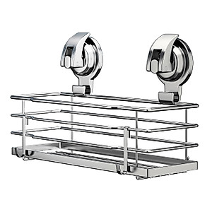 DOLRIS Shower Caddy, Suction Cup Shower Shelf with Hooks, Shower Organizer Rust Proof SUS304 Stainless Steel, Silver