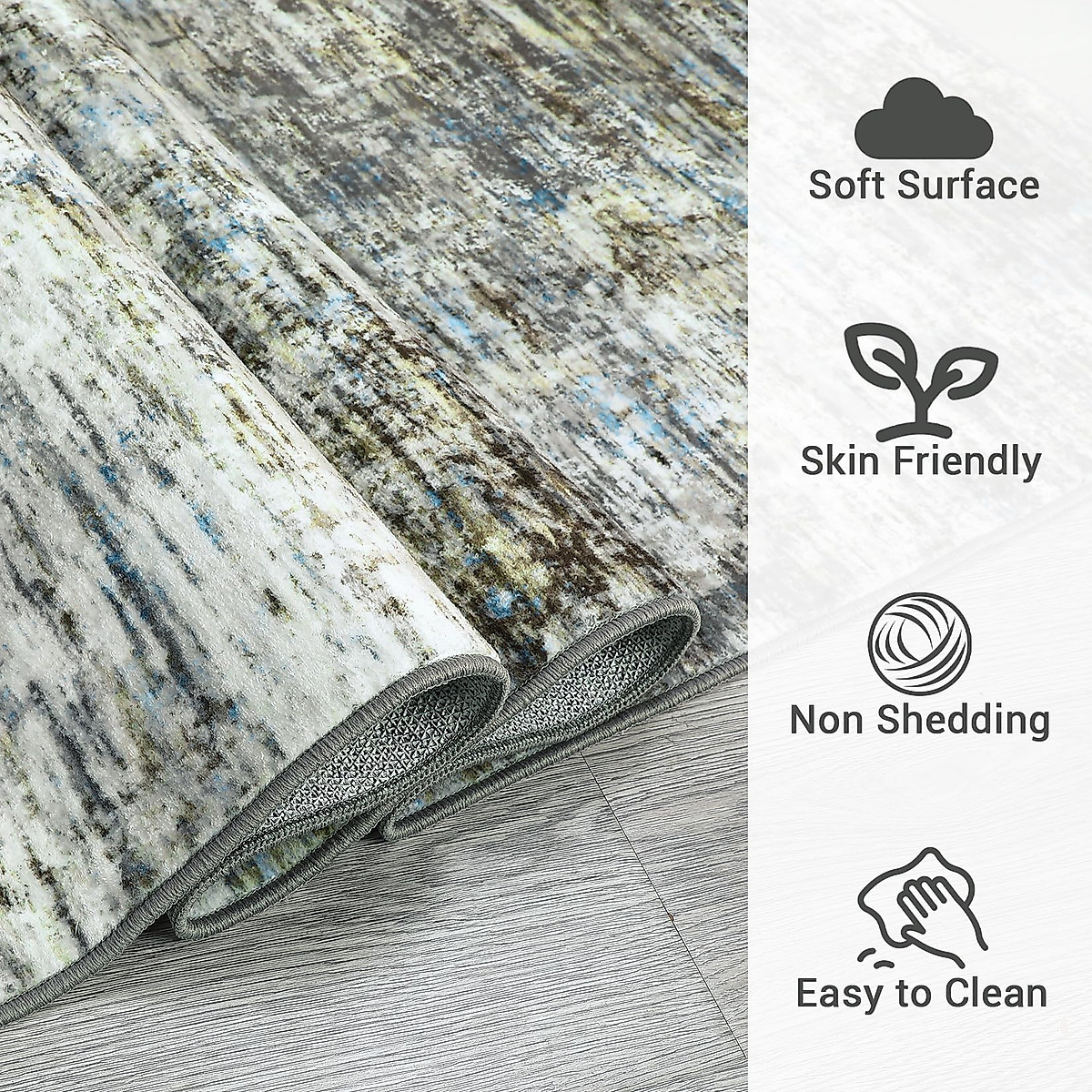 GarveeHome 9x12 Area Rug Modern Abstract Large Area Rug Machine Washable Rug for Living Room, Non-Slip Stain Resistant Accent Rug Contemporary Aesthetic Floor Cover Carpet for Bedroom, Blue/Grey