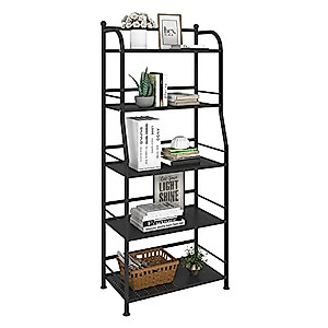 FKUO 5 Tier Metal Shelf Storage Shelves Living Room Bookshelf Bathroom Corner Storage Rack for Kitchen,Indoor Plant Stand (Matte Black, 5 Tier)