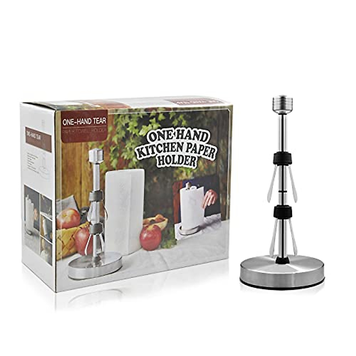 BAOREYTEK Paper Towel Holder Stand, Stainless Steel Paper Roll Holder Countertop, Free Standing Kitchen Paper Holder with Weighted Base for Kitchen