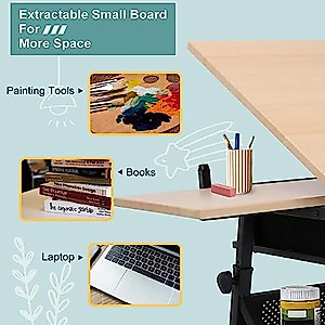 TeMkin 2 Storage Drawers and Stool Drafting Table Drawing Desk Height Adjustable Craft Table for Home Office School Study Room (Color : Glass)