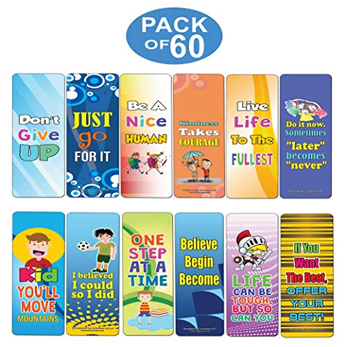 Creanoso Motivational Encouragement Bookmarks for Kids (60-Pack) – Six Assorted Quality Bookmarks Bulk Set – Awesome Bookmarks Giveaways – Stocking Stuffers Gift Ideas – Page Clips