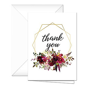 Fall Floral Thank You Notes / 24 Appreciation Cards And White Envelopes / 4 Thanks Flower Frame Note Card Designs / 3 1/2" x 4 7/8" Thank You Greeting Cards/Made In The USA