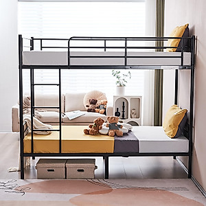 Karl home Black Bunk Bed Twin Over Twin, Metal Bunk Bed with Built-in Ladder and Safety Guardrail, Space-Saving Twin Bunk Beds for Kids, Teens & Adults, No Box Spring