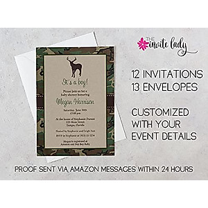 Baby Shower Invitation Woodland Camo Oh Deer Hunting Camouflage Hunting Outdoors Customized Personalized Cards (12 count)