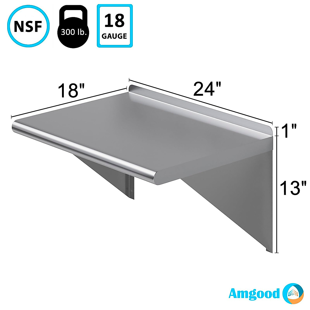 AmGood 18" X 24" Stainless Steel Wall Shelf | NSF | Metal Shelving | Garage, Laundry, Storage, Utility Room | Restaurant, Commercial Kitchen