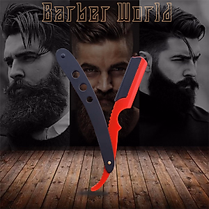 Black Red Barber Staright Edge Salon Hair Cut Razor 100% Stainless Steel with 10 Blades by "FLAME STAR"