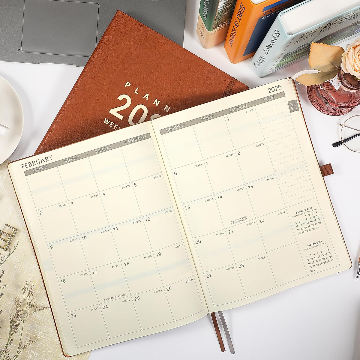 2023 Planner - Weekly & Monthly Planner 2023, 8.5" x 11", Jan 2023 - Dec 2023, Pen Holder, Calendar Stickers, Pocket, 25 Notes Pages, Faux Leather Cover, 2 Book Marks, A4 Premium Paper - Brown
