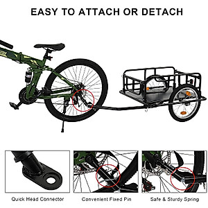 YEZIYIYFOB Bike Cargo Trailer with Universal Bike Hitch Bicycle Wagon Trailer Large Loading Bike Trailer Storage Cart with 15.4" Wheels & Reflectors