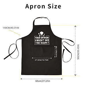 Funny Black Aprons for Men Women with 2 Pockets-Your Opinion Wasn’t in The Recipe, Adjustable Bib,Kitchen Cooking Grilling BBQ Apron,Birthday Gifts for Husband, Dad, Boyfriend, Son, Friends