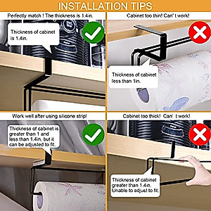 Luxsego Paper Towel Rack Under Cabinets, 1.4" Hanging & No Drilling Paper Towel Hanger for Kitchen Cabinets Bathroom, Stainless Steel, Double Support (Black)