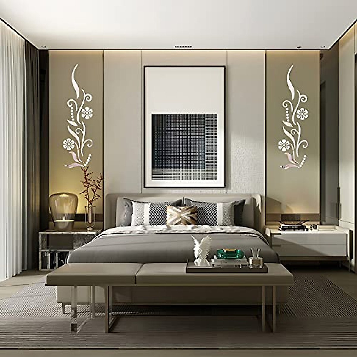 3D Flower Mirror Wall Sticker for Bedroom Living Room Sofa Backdrop Tv Wall Background, 3D Removable Acrylic Wall Decor Decal Sticker for Home Decoration (Silver)