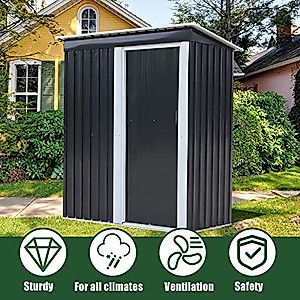 Flyzy Outdoor Storage Shed 5x3 FT, Metal Utility Tool Metal Garden Shed with Sliding Door, Storage Shed, Matel Outdoor Shed for Backyard Patio Garden Lawn (Black)