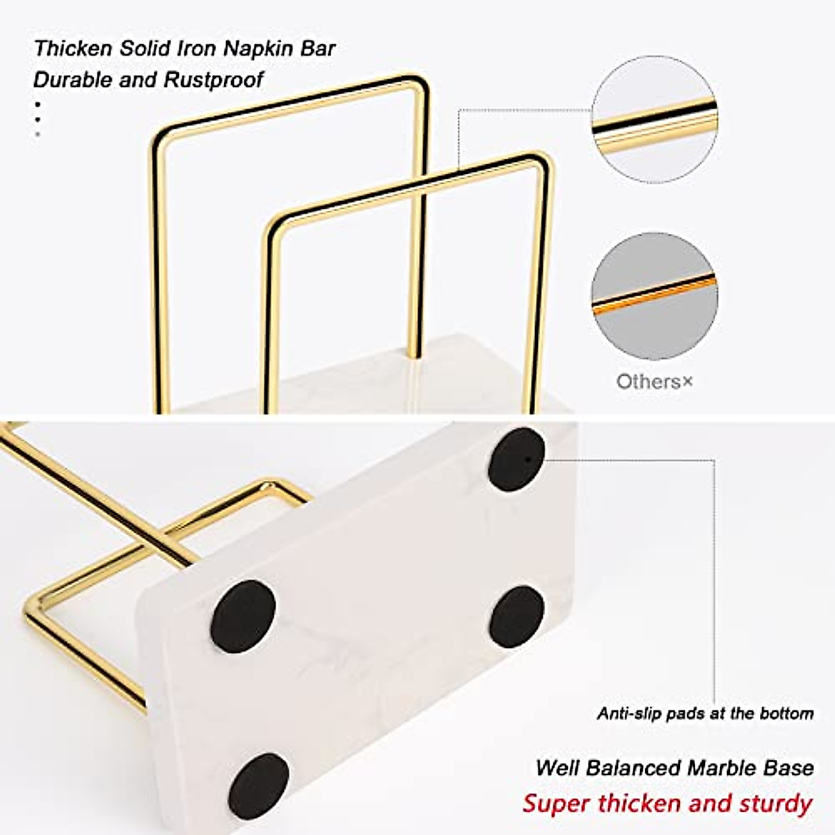 Livabber Napkin Holder, Metal Napkin Holder with Marble Base Modern Freestanding Tissue Paper Dispenser for Table Kitchen, Gold