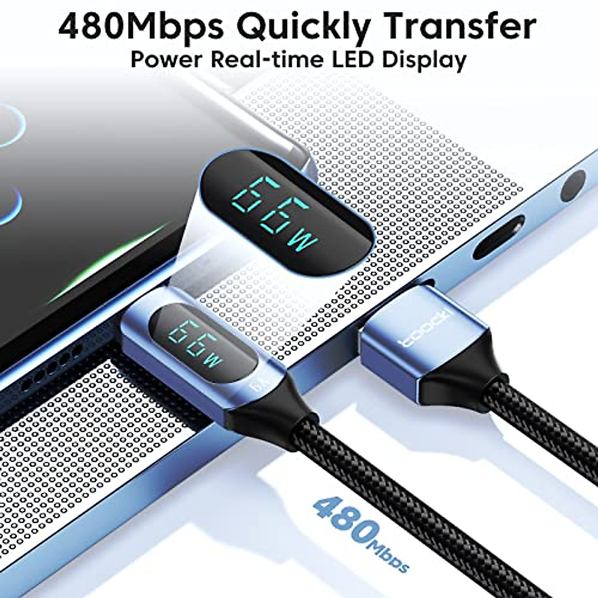 USB C to A Cable Fast Charging Cable, 66W/6A 6.6FT USB C Charging Cable with Led Display, USB Type C Cable Nylon Braided 480Mbps USB C Fast Charging Cable for Samsung Galaxy iPad LG