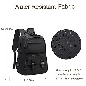 Shaelyka Lightweight School Bag 21L College Laptop Backpack for Men Women, Water Resistant Travel Rucksack for Sports, 12 Pockets High School Bookbag, Black