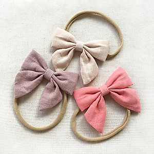 Cherssy Baby Bows and Headbands, 3pcs Super Stretchy Nylon Hairbands for Newborn Infant Toddler Baby Girls