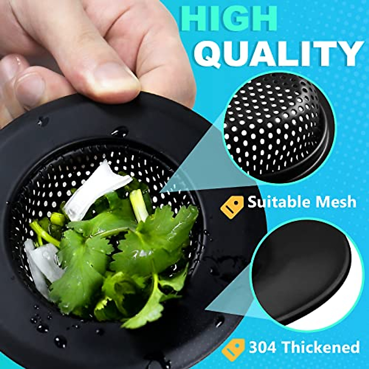 Sink Drain Strainer, 2 PCS Kitchen Sink Strainer - Upgraded Large Wide Rim 4.5" Diameter Stainless Sink Strainers for Kitchen Sinks, Suitable for Most Sink Drains, Anti Clogging - Regular Black