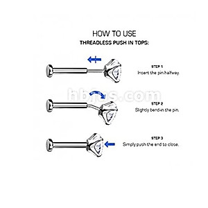 Amelia Fashion Implant Grade Titanium Threadless Push in Labret, Flat Back Studs with CZ Prong Set Top for Cartilage, Monroe, Nose and More (Choose Size) (18GA (1mm) L.1/4" (6mm) BALL: 3mm)