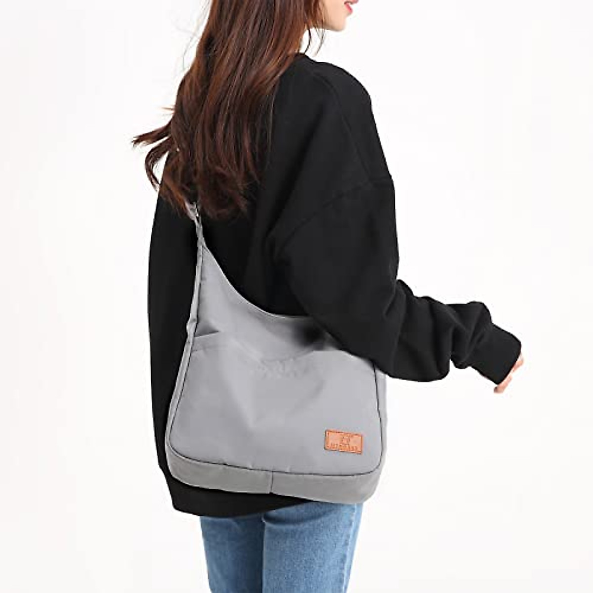 Canvas Tote Bag, Large Hobo Bags for Women Aesthetic Shoulder Purses Hand Bag Cute Simple School Crossbody Purse with Adjustable Wide Strap - Magnetic Closure - Black Slouch Bag