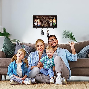 Pawfect House Home Sweet Home, Personalized Key Hanger, Key Holder, Fathers Day, Birthday Gifts for Husband, Gifts for Wife, Wall Key Hanger Wooden Decorative Family Sign with Hooks (Couple & 2 Kids)