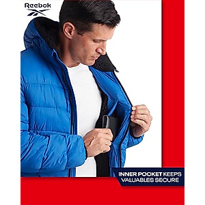 Reebok Men's Winter Jacket - Heavyweight Quilted Puffer Parka Coat - Ski Jacket for Men, Sherpa Lined Hood (S-XL), Size Medium, Vector Blue