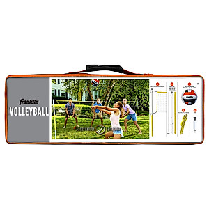 Franklin Sports Volleyball Net Set with Volleyball, Portable Net & Ground Stakes - Beach or Backyard Volleyball - Family