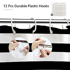 VEGA U Stripe Fabric Shower Curtain for Bathroom, Modern Bath Decor with Hooks, Hotel Quality, 72x72 Inch, Balck and White