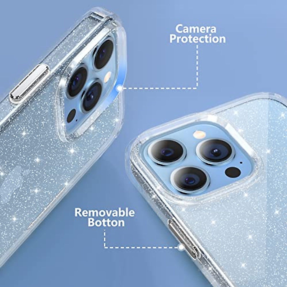 Compatible for iPhone 13 Pro Glitter Case Clear Crystal, Not Yellowing Shockproof Protection iPhone 13 Pro Glitter Case, Slim Thin Cover for Women & Girls 6.1P'', Sparkly Clear
