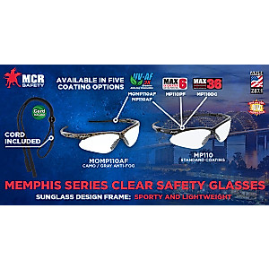 MCR Safety Memphis Series MOMP110AF Safety Glasses, Eye Protection, Mossy Oak Frame, Clear UV-AF Anti-Fog Lens