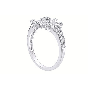 AFFY 1/4 Carat Round White Natural Diamond Snowflake Ring In 14k White Gold Over Sterling Silver (I-J Color, I2-I3 Clarity, 0.25 Cttw) Ring Size-7.5