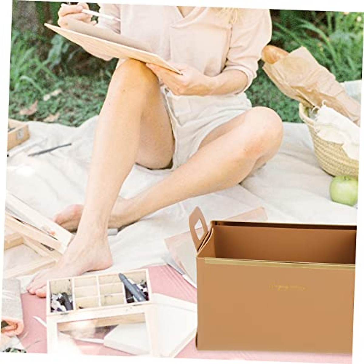 Cabilock 2pcs Leather Storage Basket Desk Containers Nightstand Decor Small Storage Container Foldable Storage Bins with Lids Snack Container Closet Storage Baskets Kitchen Storage Box