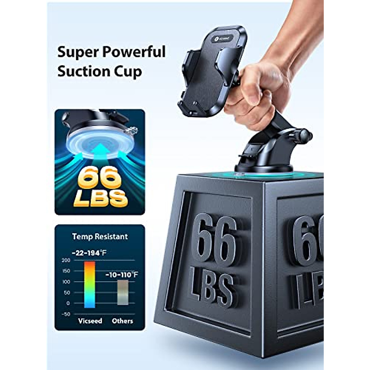 VICSEED Phone Mount for Car [Off-Road Stable][Thick Case & Big Phones Friendly] 3 in 1 Car Phone Holder Mount Suction Cell Phone Holder Car Dashboard Windshield Air Vent Car Mount for iPhone Samsung