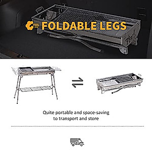 Outsunny Portable Folding Charcoal BBQ Grill Stainless Steel Camp Picnic Cooker with Grill Pan Storage Shelf Hooks