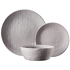 DINNERSET 12PCS GREY LINEN EMBOSSED
